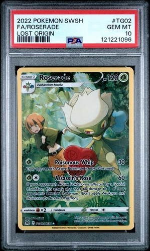 2022 POKEMON LOST ORIGIN ROSERADE TG02 PSA 10 FULL ART SWORD & SHEILD ...