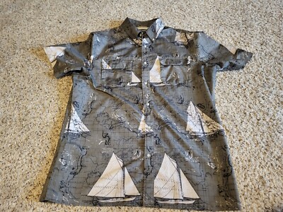 Ralph Lauren Shirt Fishing Chaps Vented Mens Large Sailboat Map Print L ...