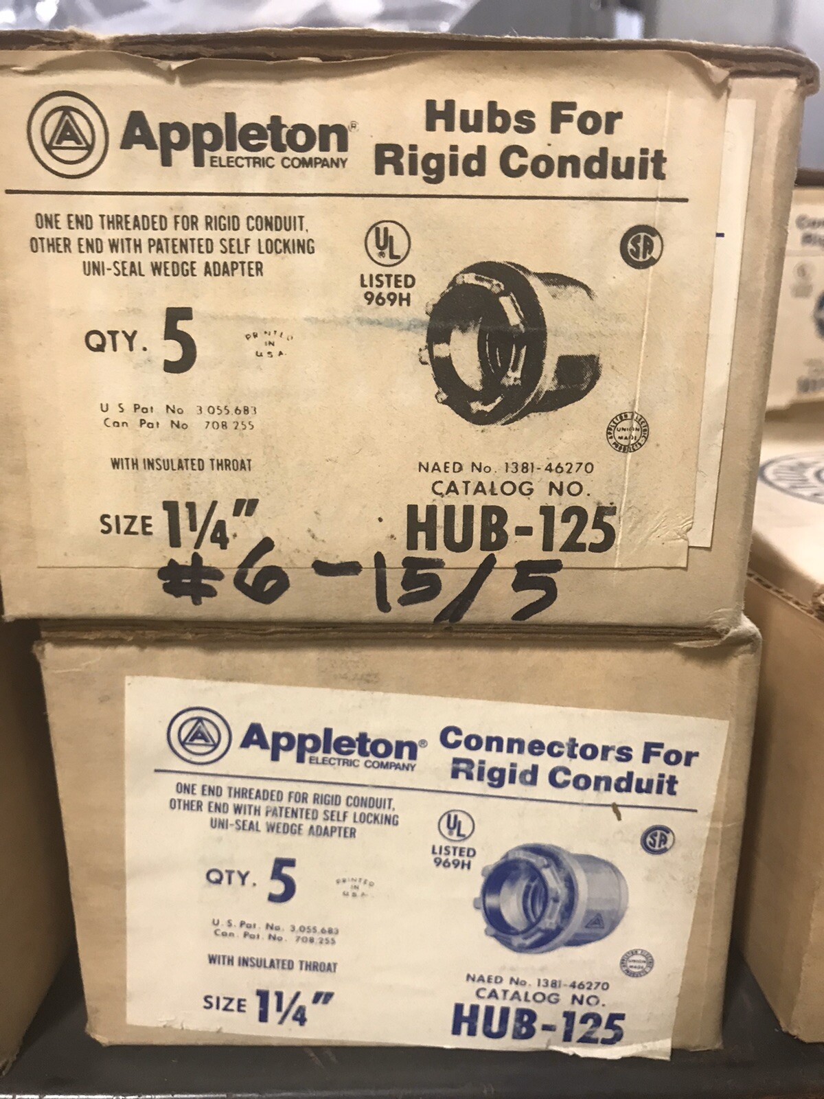 Lot 5 Pcs. APPLETON 1 1/4" MALLEABLE IRON CONDUIT HUBS STRAIGHT HUB-125 ...