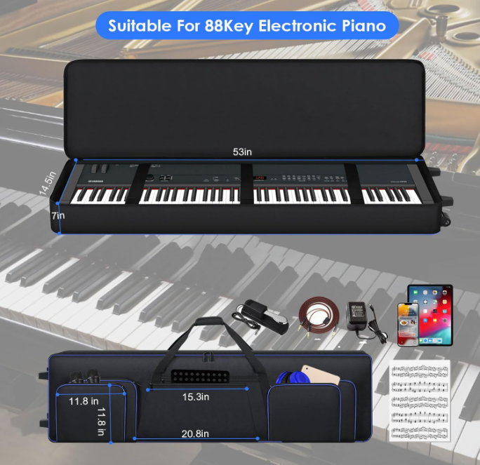 88 Key Keyboard Case With Wheels| Portable Padded 88 Piano Case 53" x14 ...