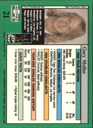 1991 NetPro Tour Stars - #21 Gary Muller for sale online | eBay