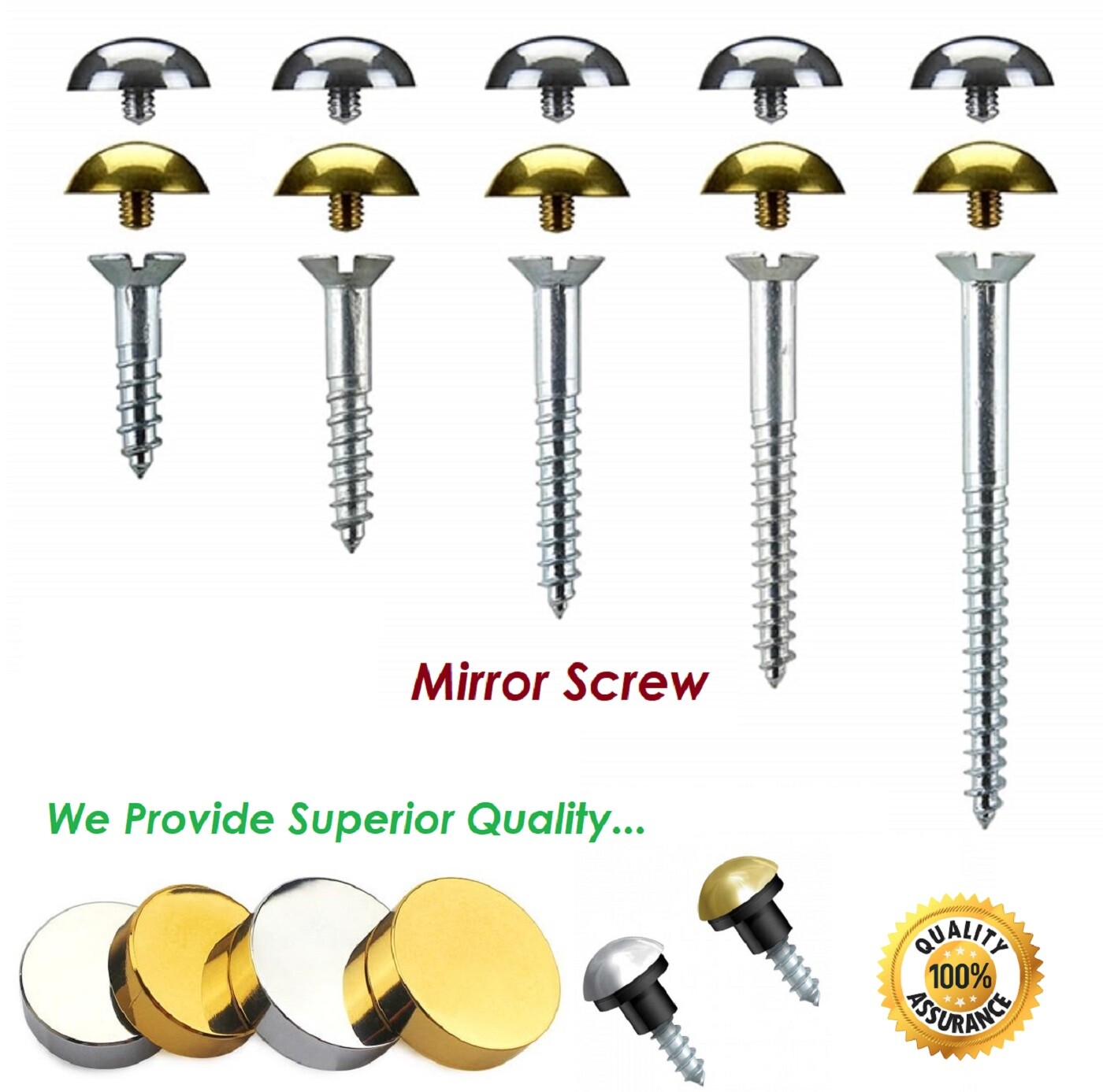 MIRROR SCREWS BRASS OR CHROME CAPS (1 INCH - 2 INCH) (4 CAP STYLES ...