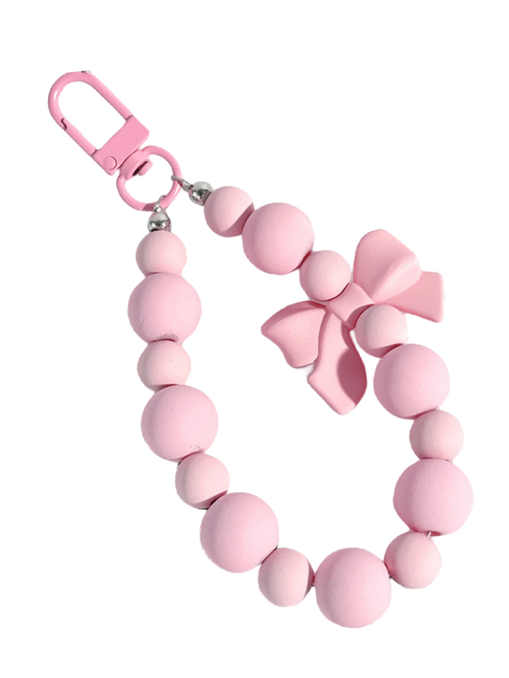 Pink pearl bow keychain, mobile phone chain, earphone bag, anti-lost ...
