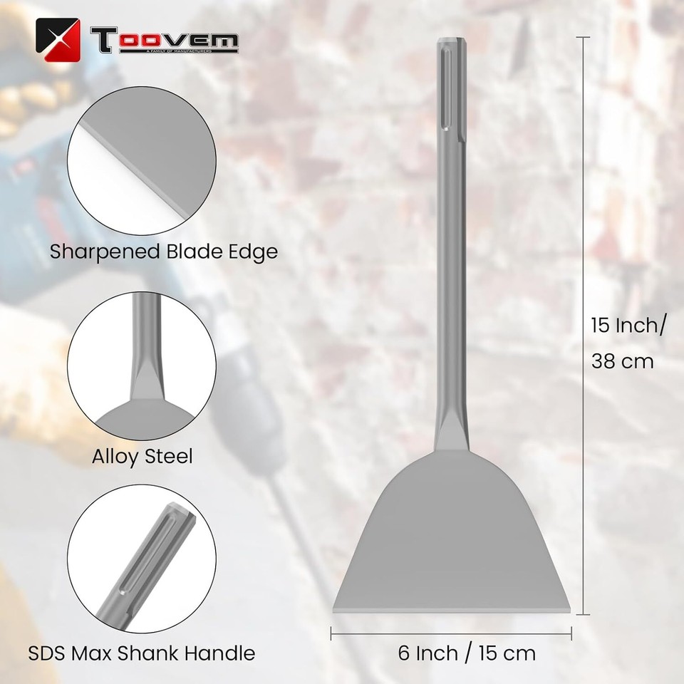 TOOVEM SDS Max Chisel 6 x 15 Inch Floor Scraper Thinset Removal ...