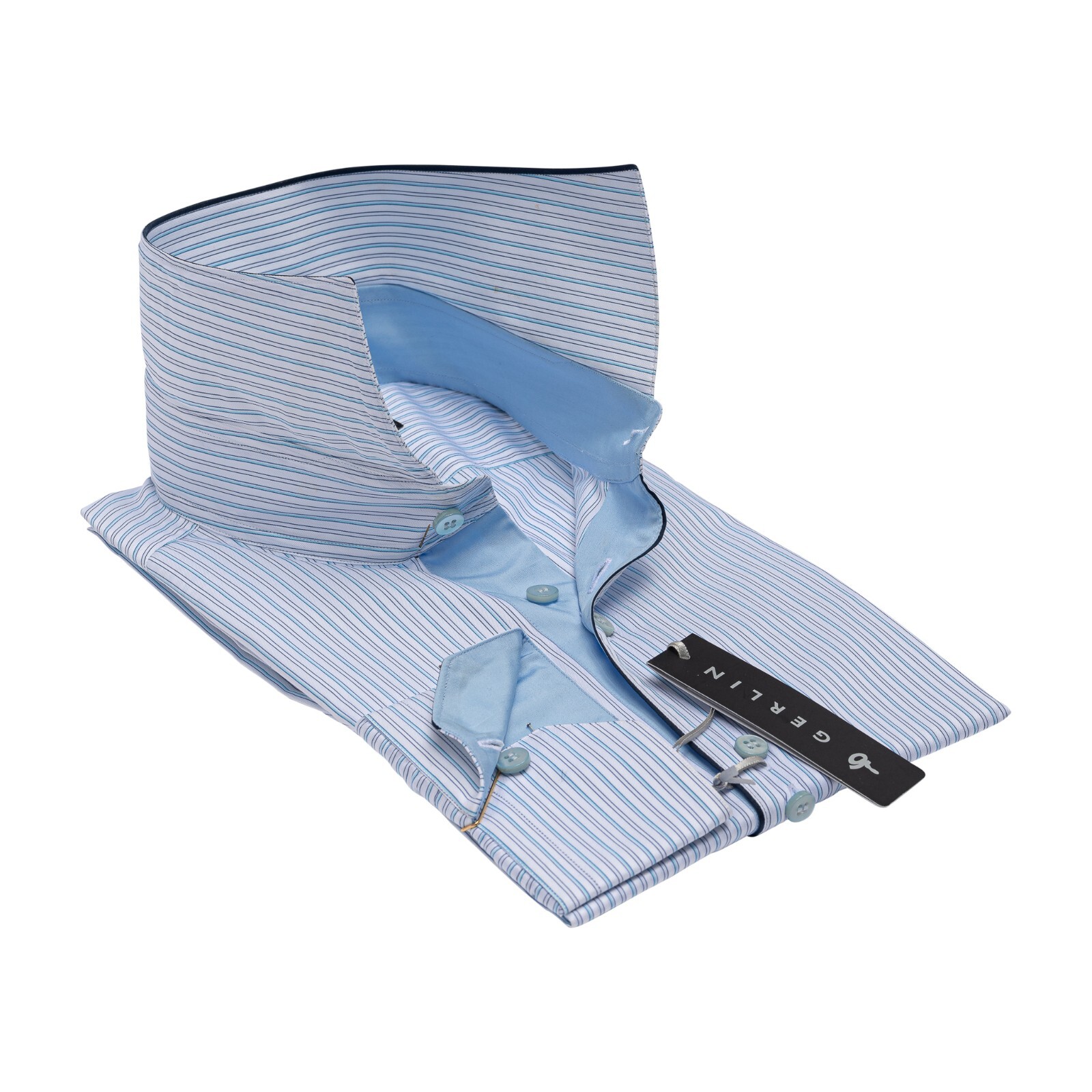 LUXURY GERLIN Shirt Striped Blue Twill Cotton 16 - 41 2AB ZILLI | eBay