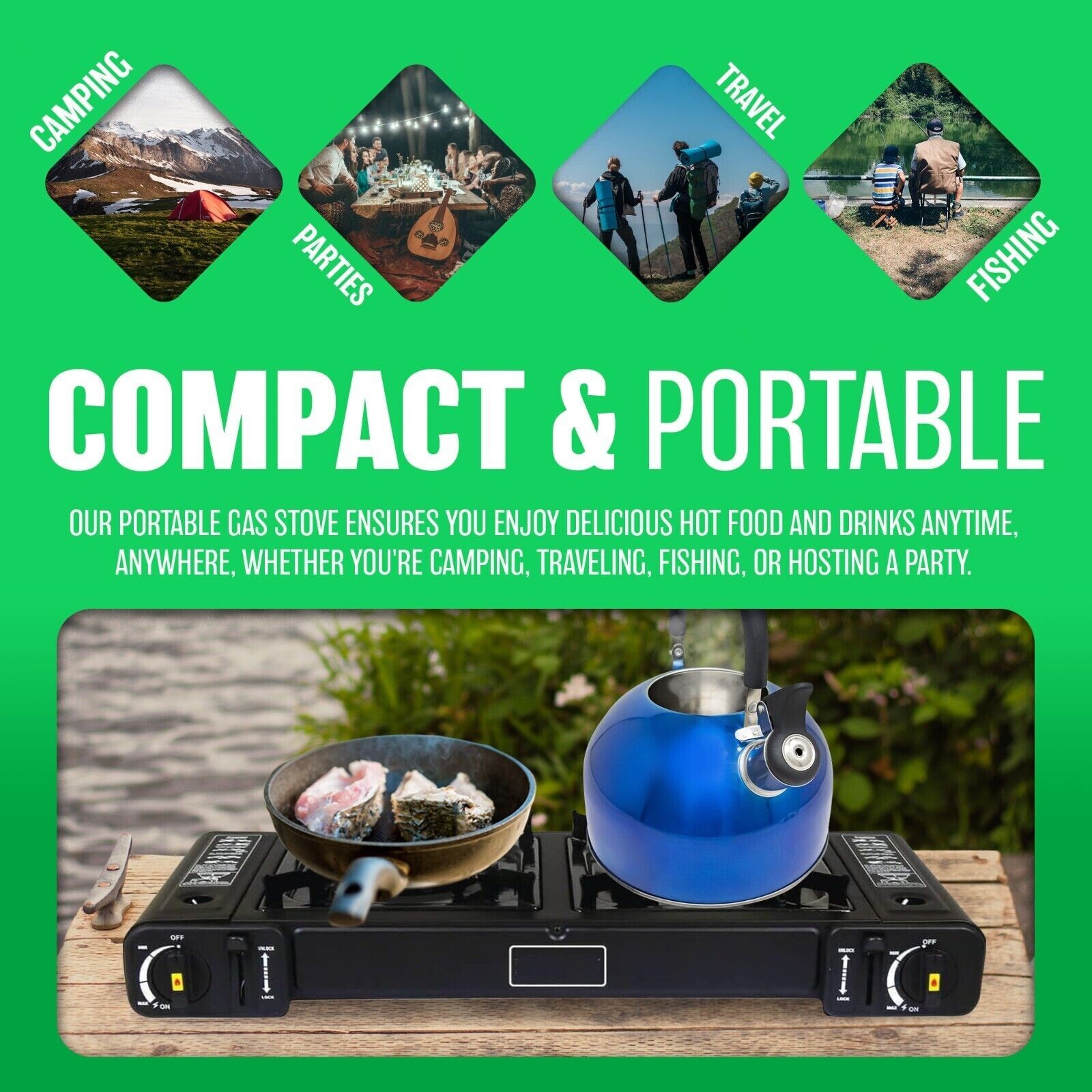 NEW DOUBLE GAS STOVE PORTABLE CAMPING FISHING COOKER PORTABLE CHEF BBQ ...