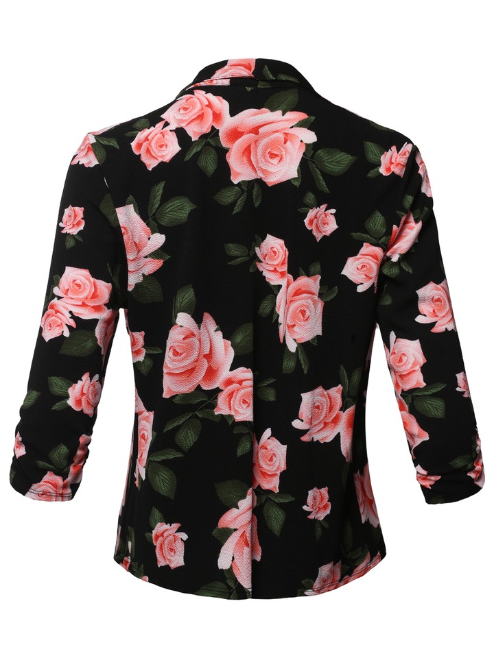 FashionOutfit Women's Solid/Print Stretch 3/4 Gathered Sleeve Open ...