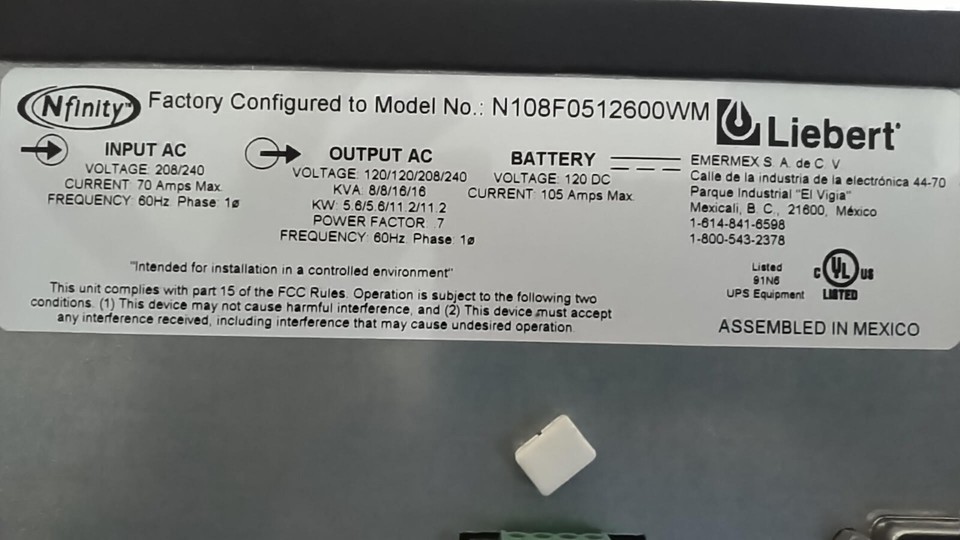 Liebert Nfinity N216F0712600 Tower UPS 13 Minute Full Load 16kVA | eBay