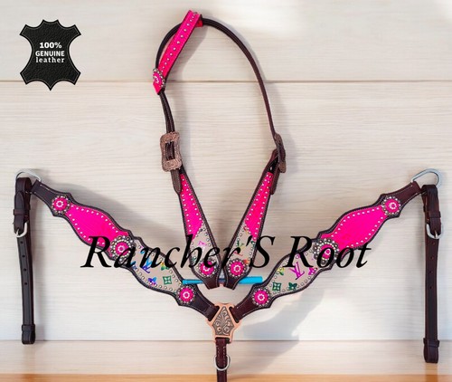 Western Horse Leather Tack Set | Pink Gator With White Multicolor Tack ...