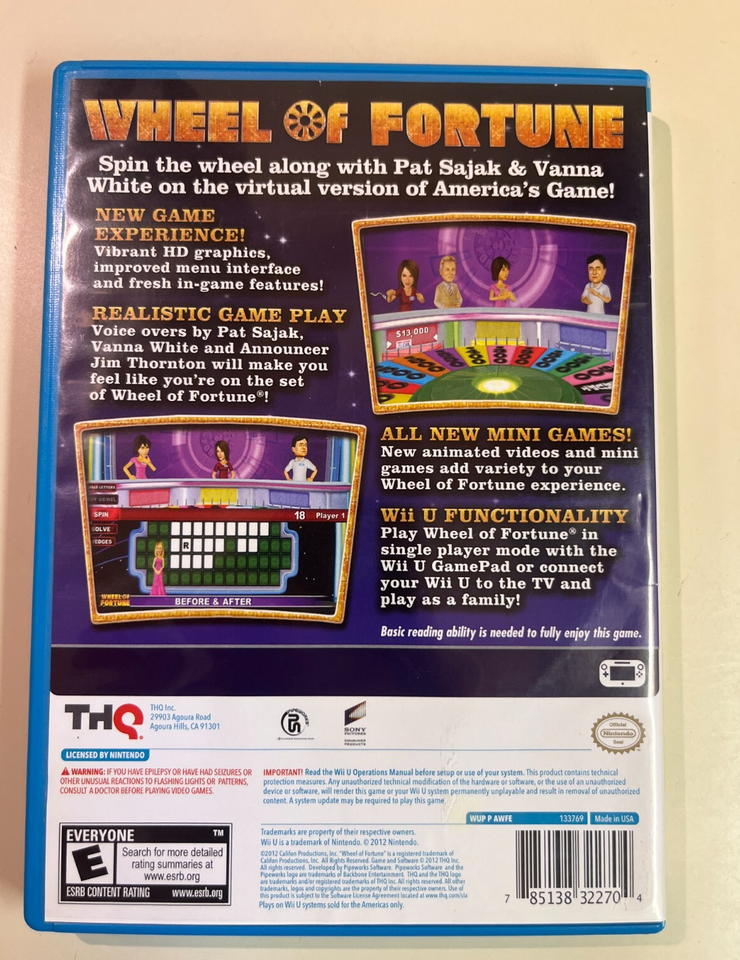 Wheel of Fortune Wii U, Nintendo Game Single or Family Fun, Complete ...