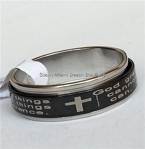 Serenity Prayer Spinner Ring Band Black Stainless Steel AA NA Al-Anon ...