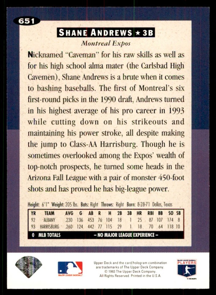 1994 Upper Deck Shane Andrews Baseball Cards #651 | eBay