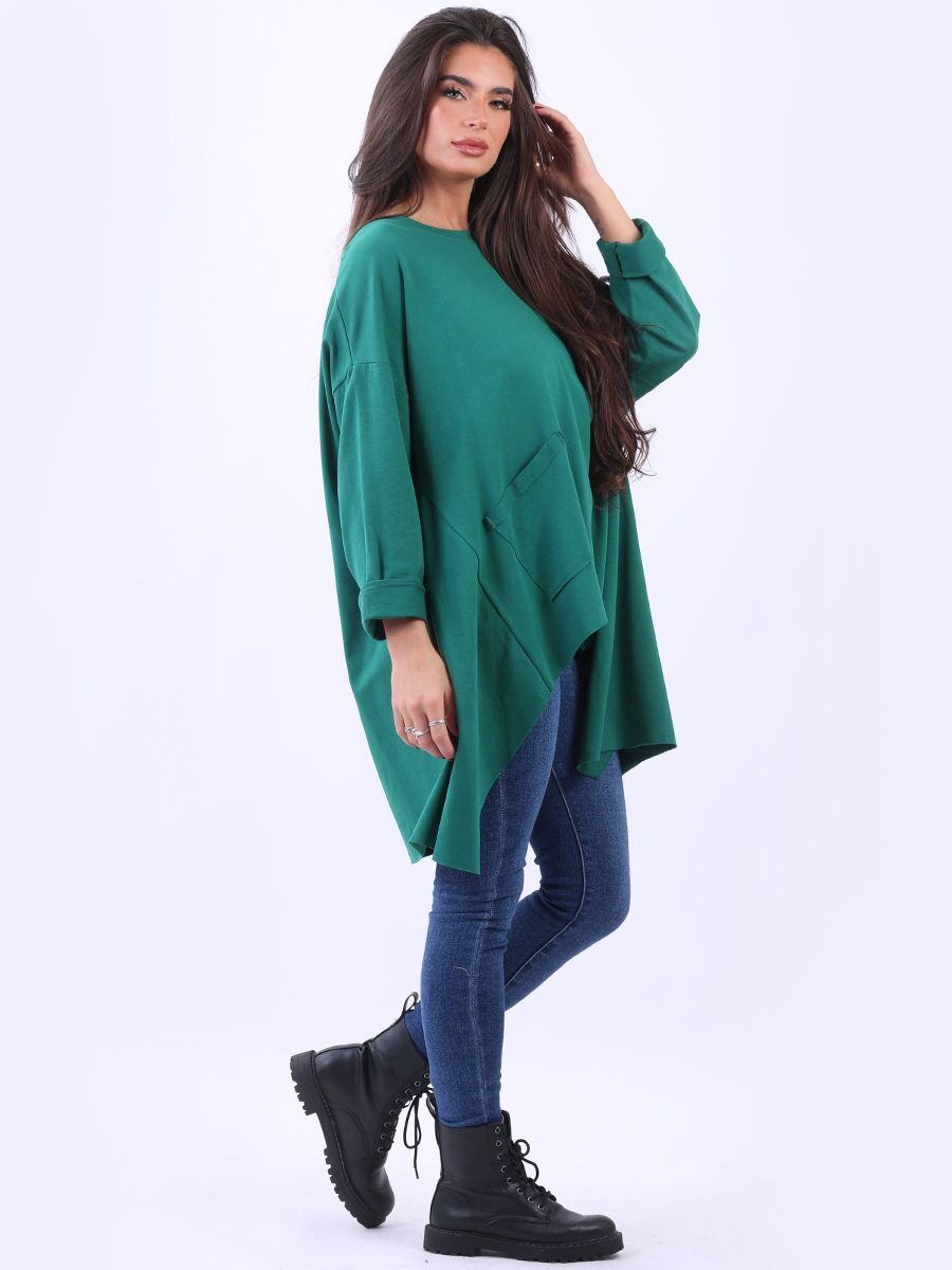 MADE IN ITALY Tunic Top Dipped Hem LAGENLOOK Green to fit 14 16 18 20 ...