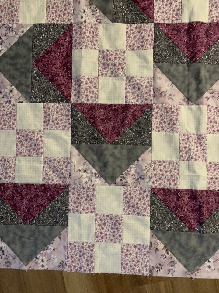 Quilt Top Flying Geese 9 Patch Class Sample 47” x 66” Lavender Gray EUC ...