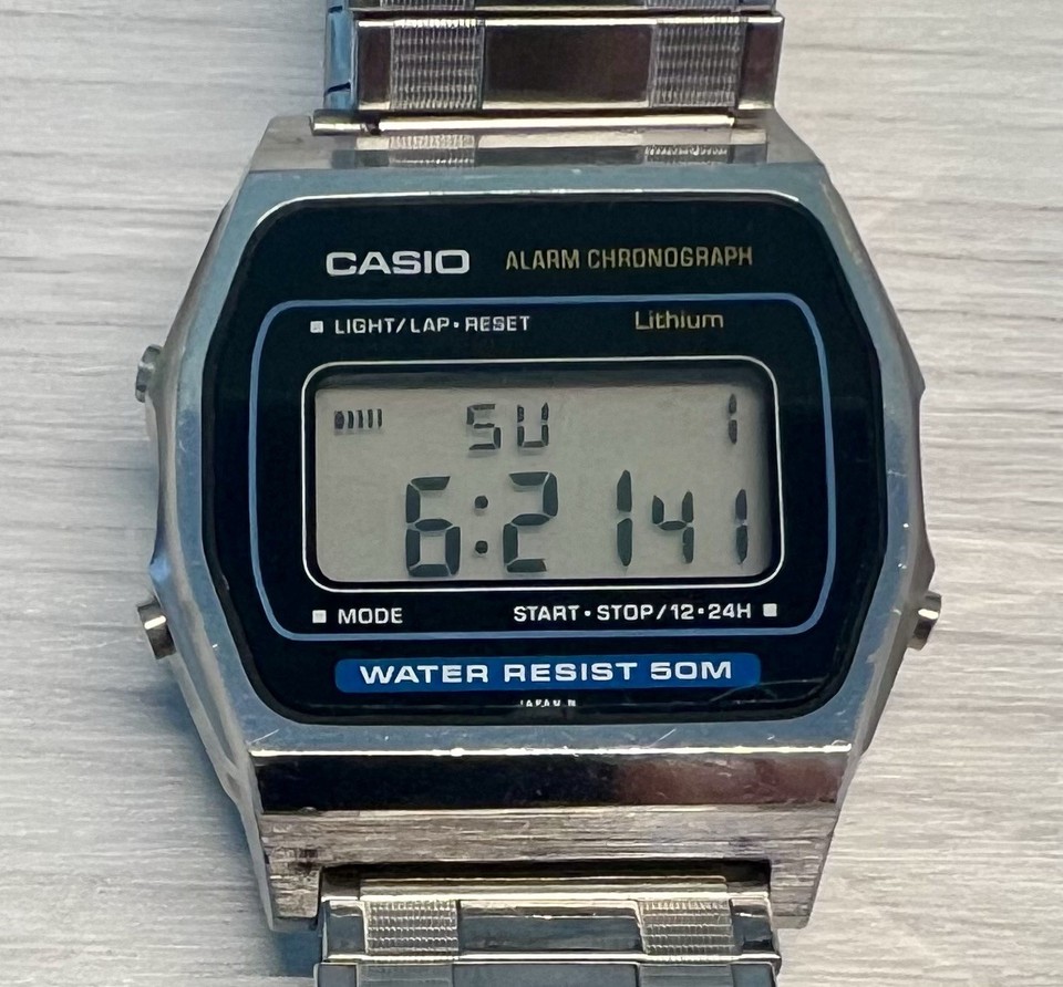 Vintage 80s CASIO JAPAN 415 W-34 Digital Watch Chronograph Stainless ...