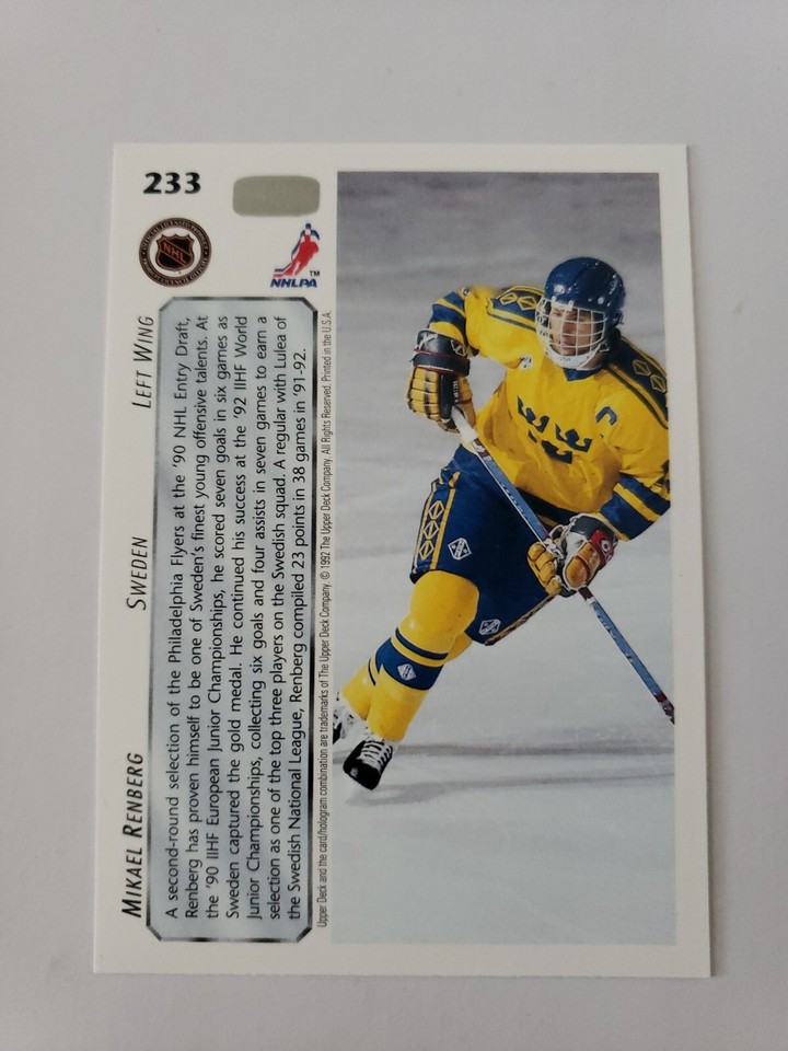 MIKAEL RENBERG 1992-93 UPPER DECK Hockey Card #233 Rookie Card | eBay
