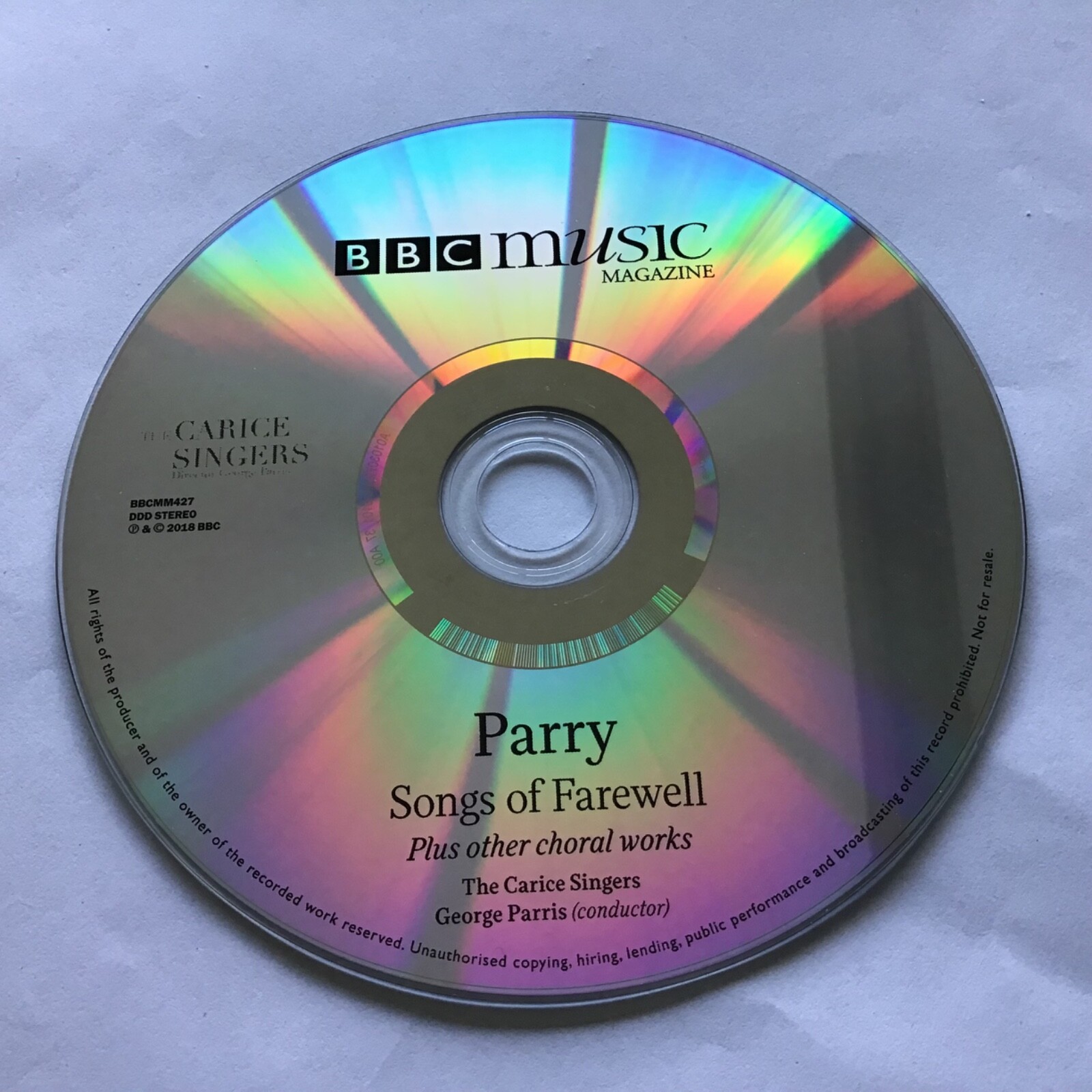 Parry Songs of Farewell Plus Other Choral Works CD Carice Singers ...