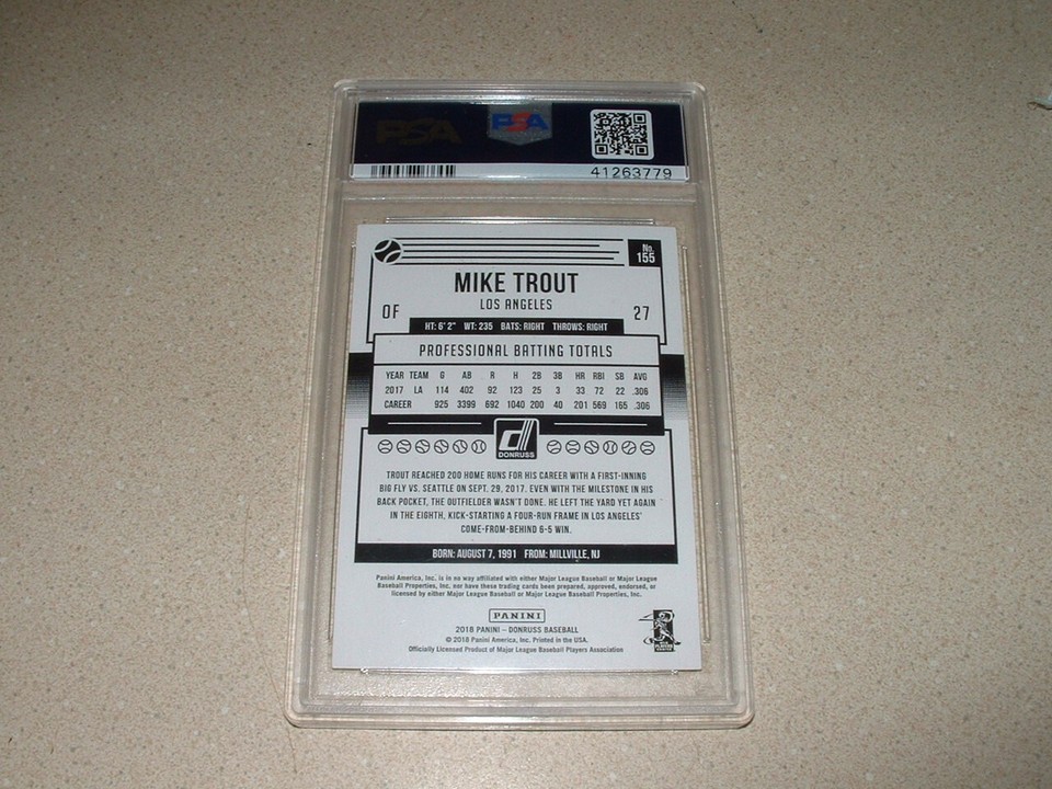 2018 PANINI DONRUSS MIKE TROUT MILLVILLE METEOR CARD PSA GRADED 9 MINT ...