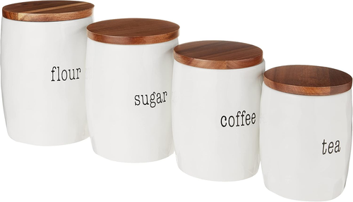 Corp It'S Just Words 4 Piece Canister Set with Wood Lids, Multicolor ...