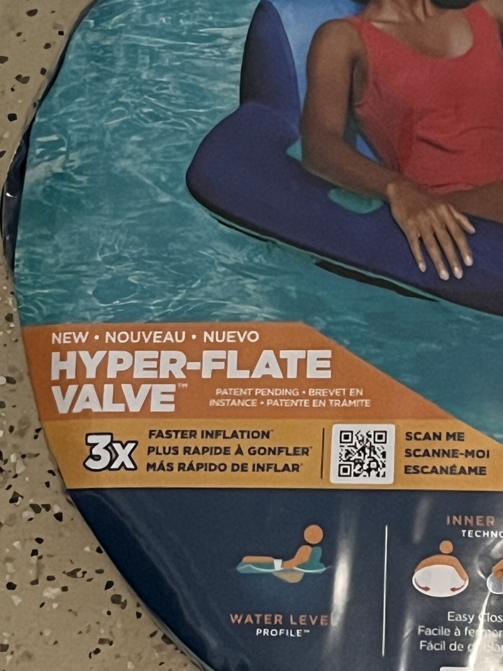 55”x38” SwimWays Spring Float Recliner Pool Lounge Chair Hyper-Flate ...