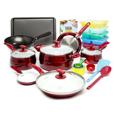 Tasty 24 Piece Titanium Ceramic Non-Stick Cookware Set, Dishwasher Safe ...