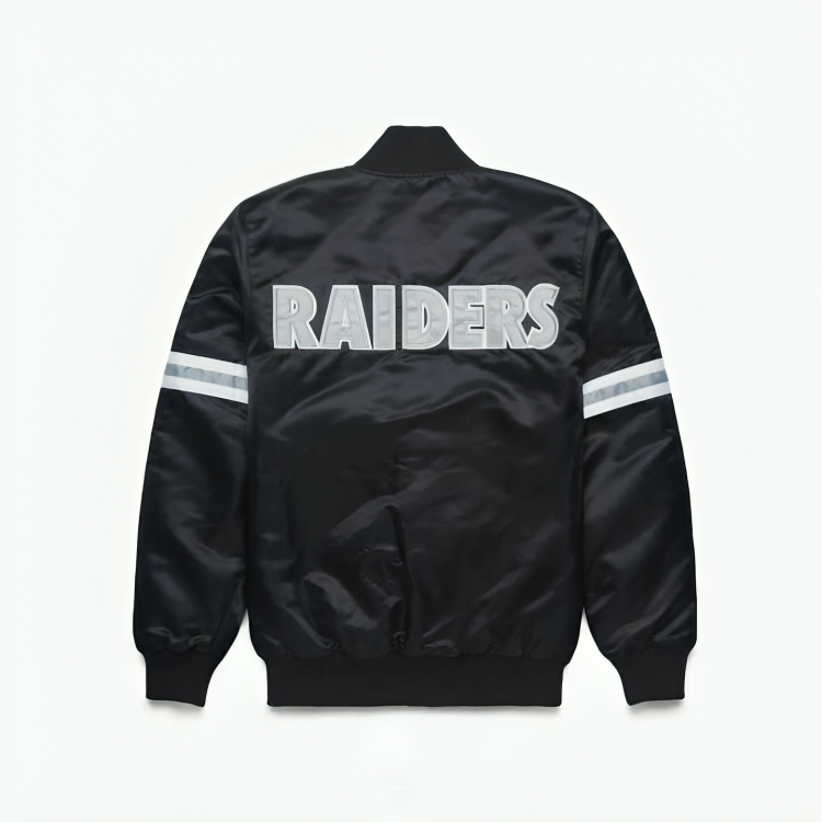 Black Satin NFL Bomber Letterman Coat | Oakland Raiders Varsity Jacket ...