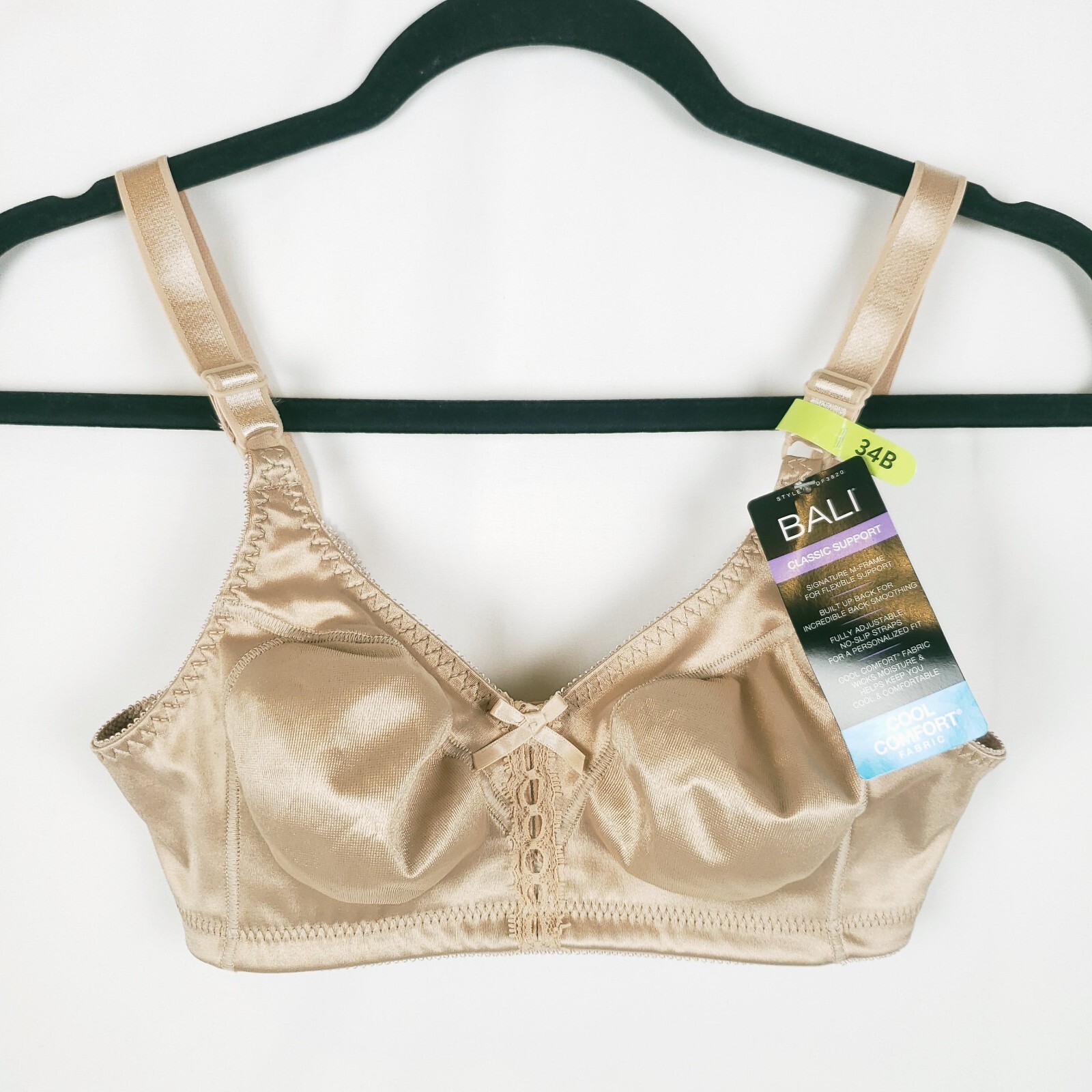 Bali Cool Comfort Bra 34B Classic Support Wirefree 3820 Shiny Beige NWT ...