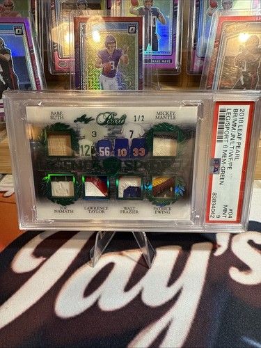 2018 Leaf Pearl Babe Ruth/Mantle/Namath/LT/Frazier/Ewing 1/2 Game Used ...