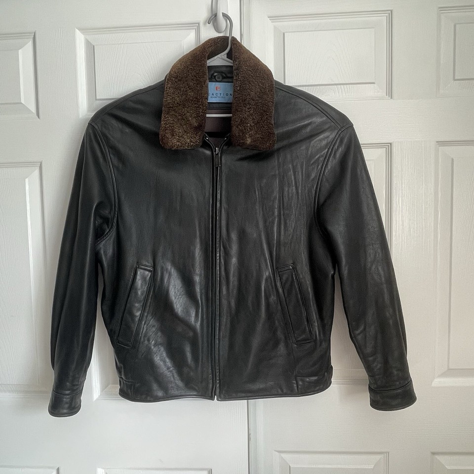 Men’s Kenneth Cole Reaction 100% Black Leather Bomber Jacket XXL READ ...