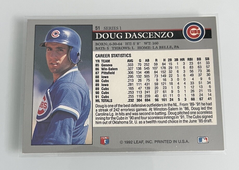 1992 Leaf Doug Dascenzo #51 Auto Autograph Signed Chicago Cubs | eBay