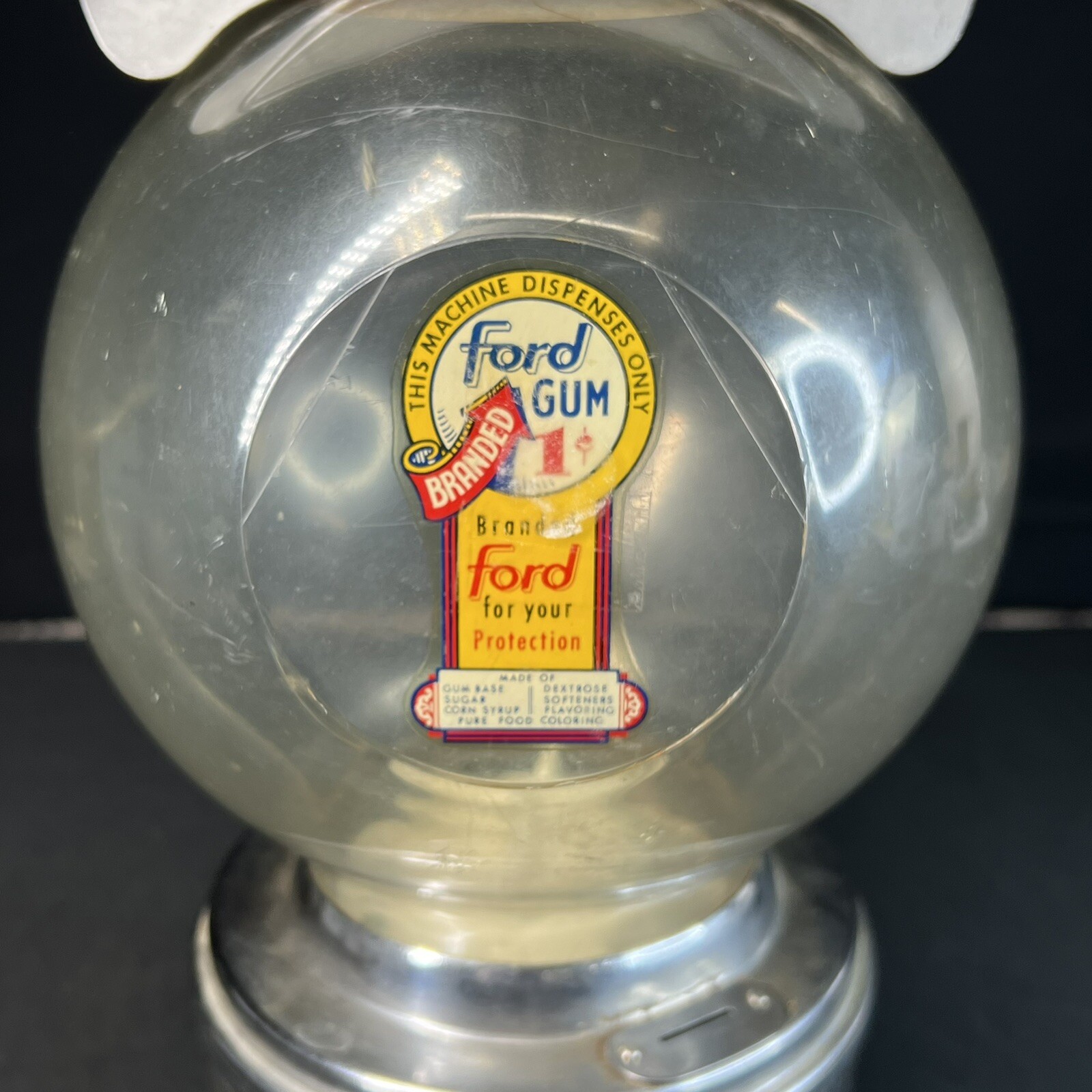 Vintage Ford Gum 1 CENT GUMBALL MACHINE w/ Plastic Globe Topper & Decal ...