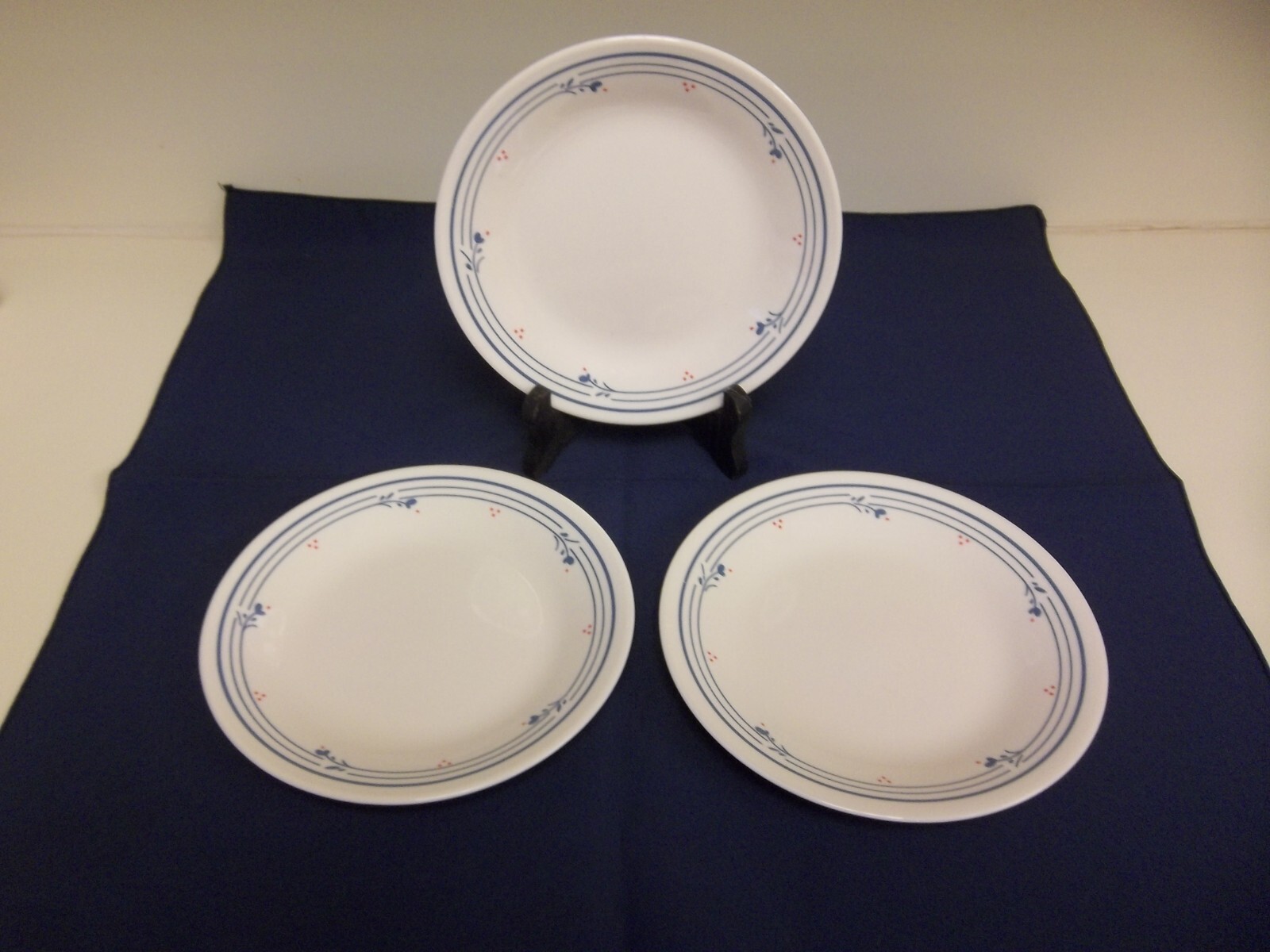 Country Violets Corelle by Corning Bread Plates Blue Flowers Red Dots ...
