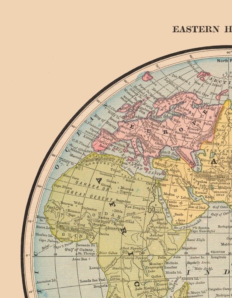 Nautical Map - Eastern Hemisphere River Lengths - Cram 1888 - 23 x 29. ...
