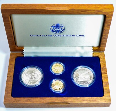 1987 United States Constitution 4 Coin Set - 2 Silver Dollars, 2 Gold ...