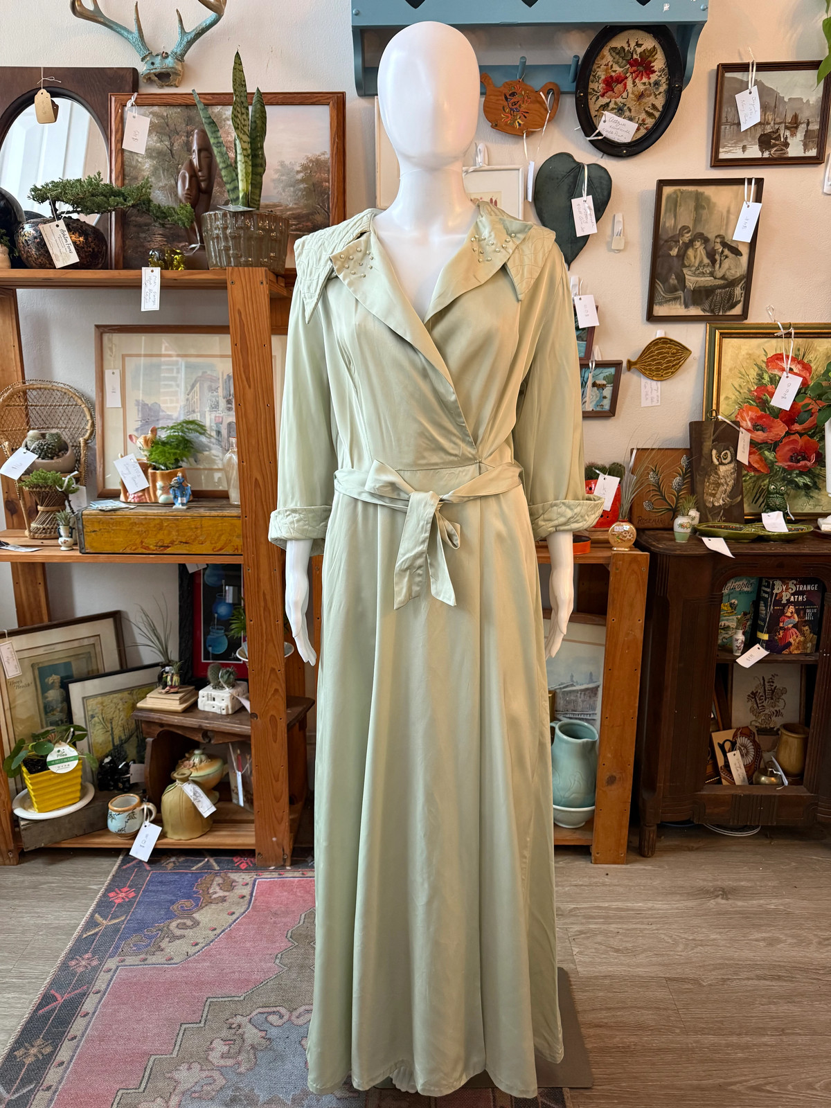 1940s Sage Green Beaded Bed Coat / Dressing Gown - Gem