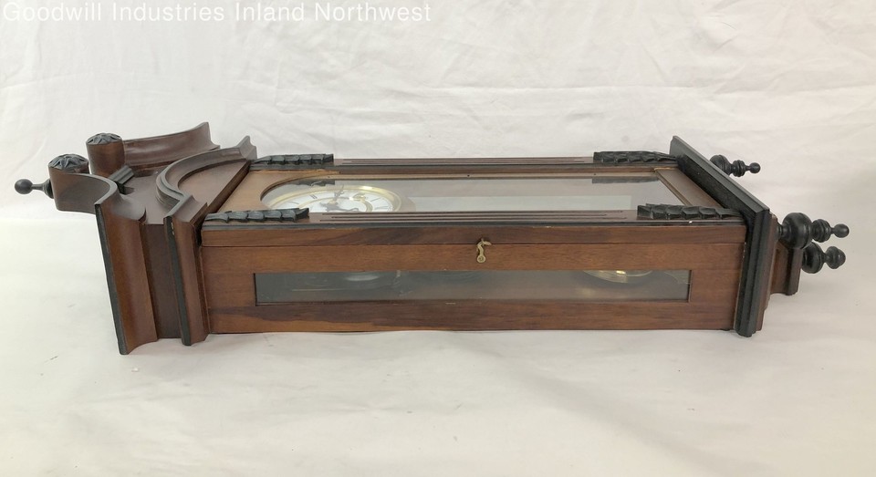 Geo. Blake Clock Co. Brown & Black Wood Wind Up & Pendulum Chiming Wall ...