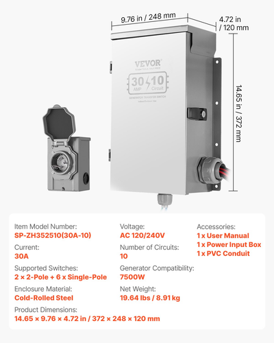 Manual Transfer Switch 30A Generator Transfer Switch Kit NEMA 3R 7500W ...