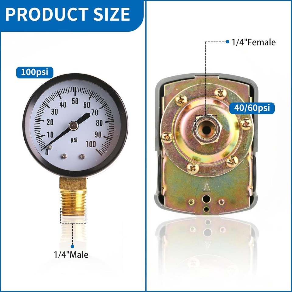 1"X 11"Well Pressure Tank Tee Kit with 40/60Psi Pressure Switch Brass ...