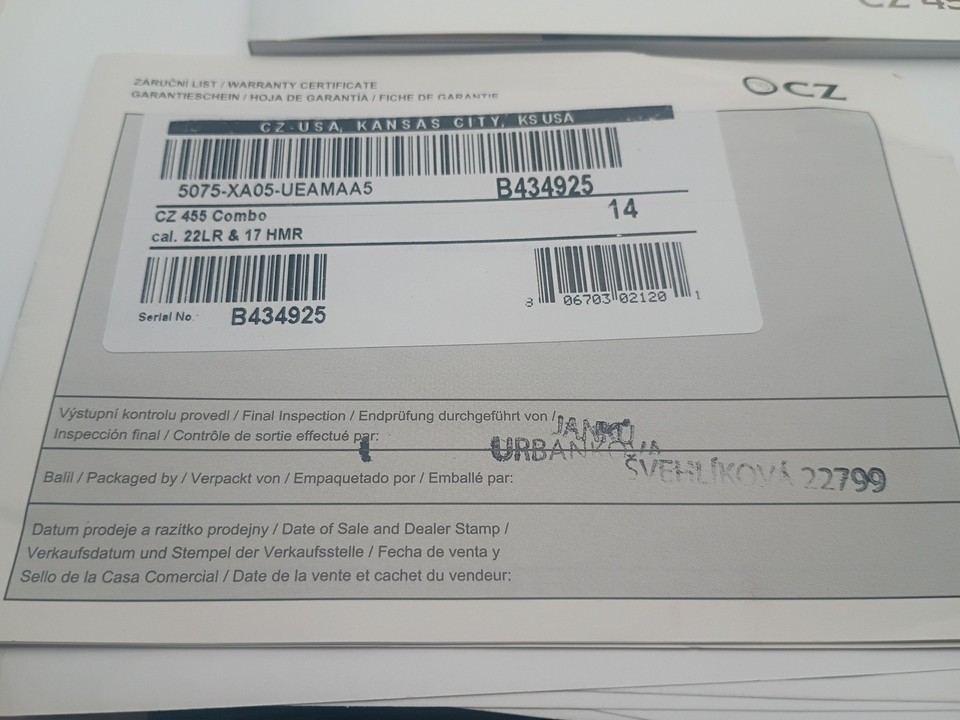 CZ 455 Combo Cal. 22LR & 17HMR Bolt Action Rifle Owners Manual 2014 | eBay