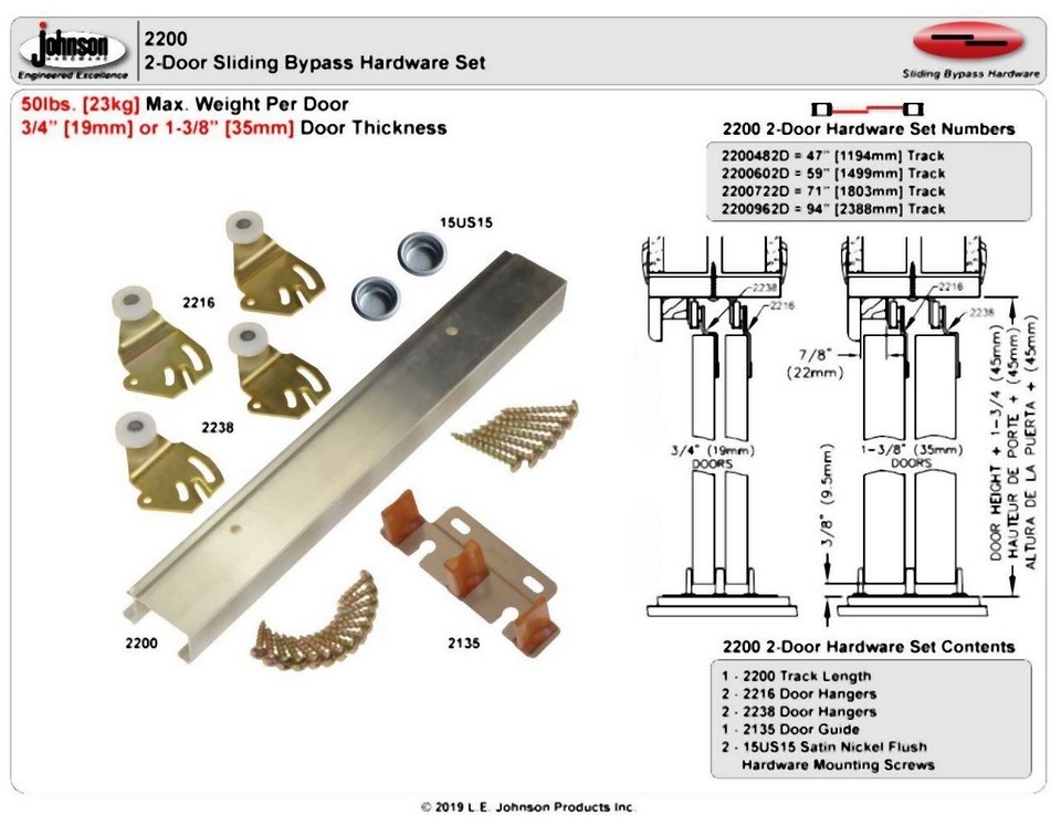 Johnson Hardware JH2200602D 2200 Series 60" Aluminum Track - Mill Grade ...