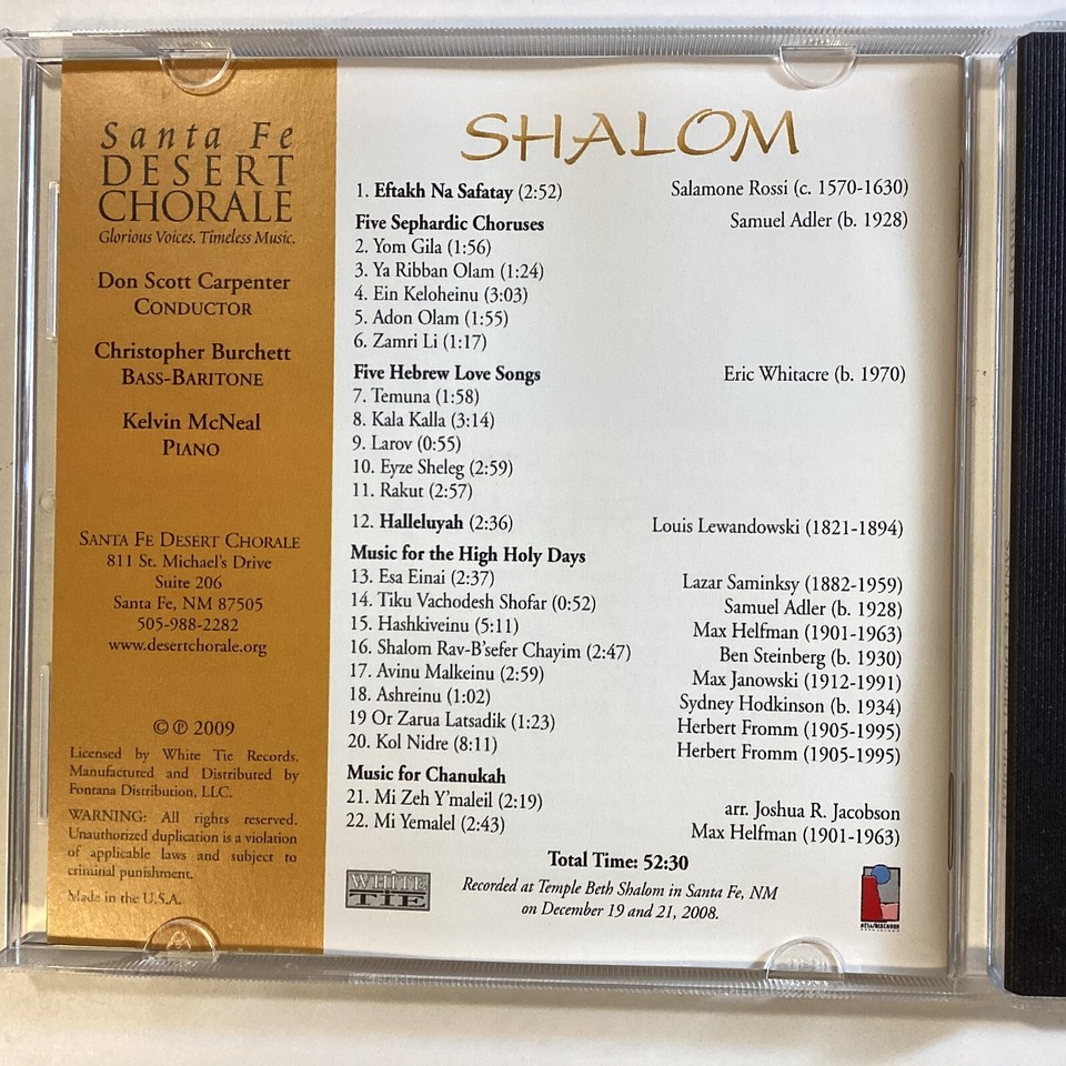 Shalom CD - Hebrew Choral Music - Sante Fe Desert Chorale - RARE -Free ...