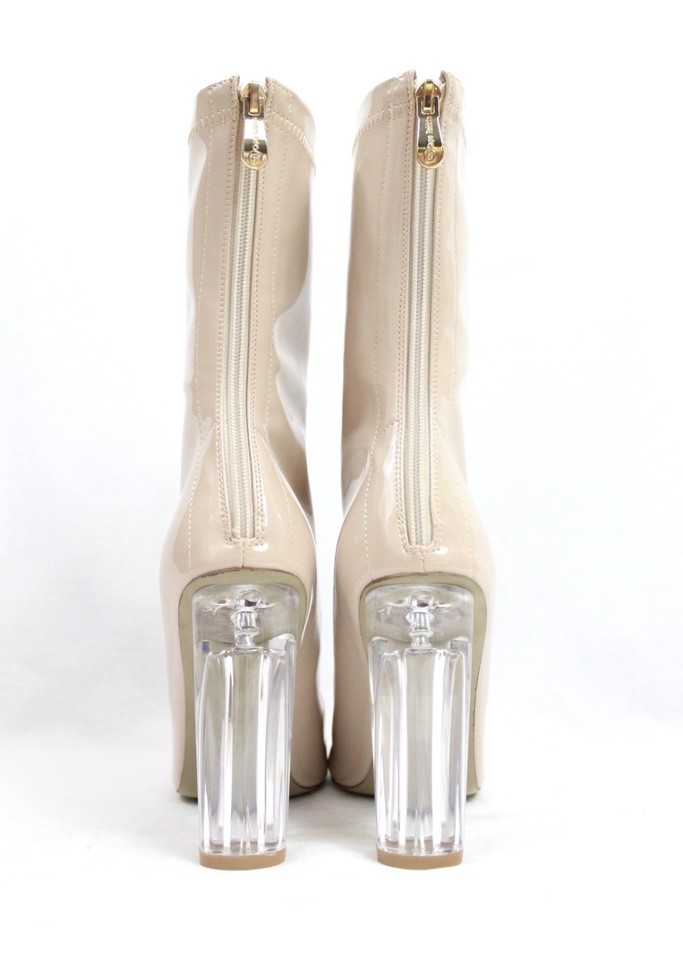 Pointy Toe Block Chunky Clear Perspex Lucite Heel Ankle Boot Bootie ...