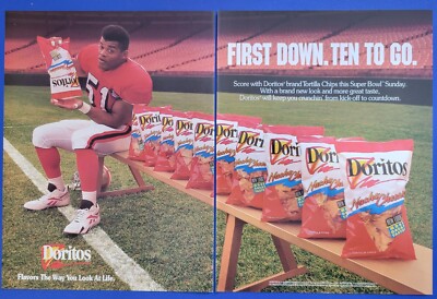1995 VINTAGE 2 PAGE PRINT AD - DORITOS SUPER BOWL SUNDAY NFL FIRST DOWN ...