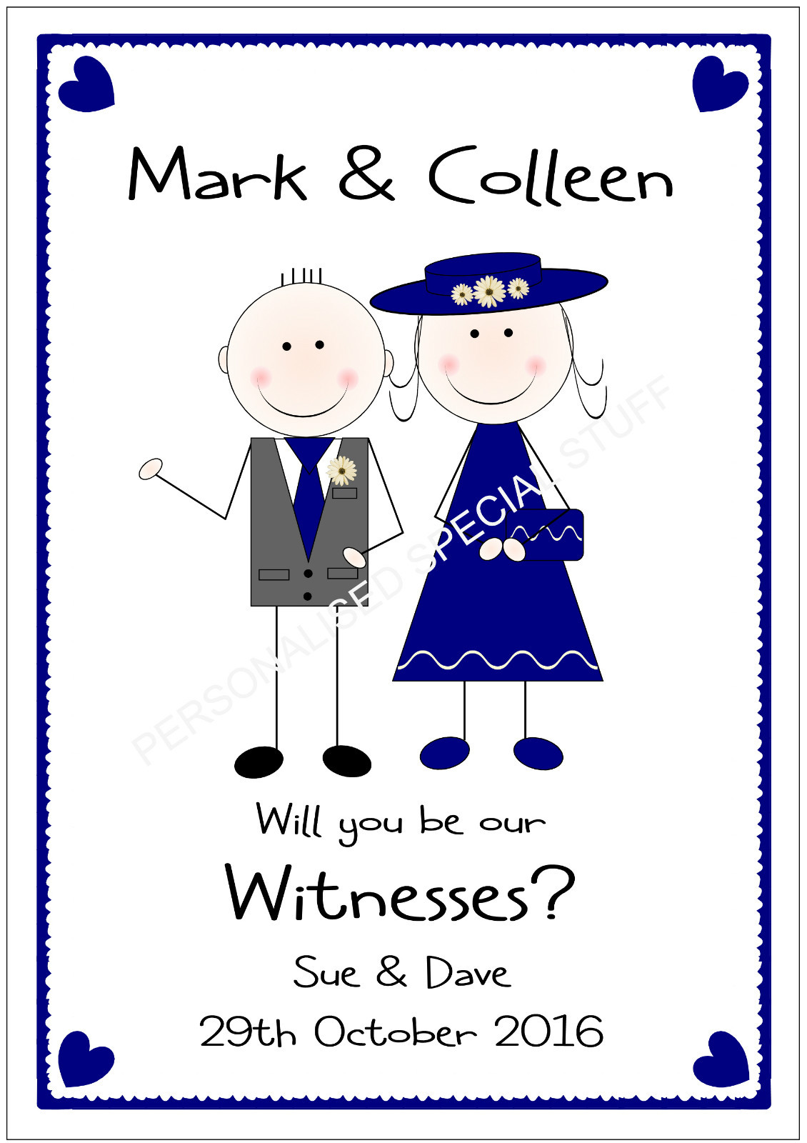 PERSONALISED WILL YOU BE OUR WITNESS CARD WITNESSES MALE FEMALE COUPLE ...