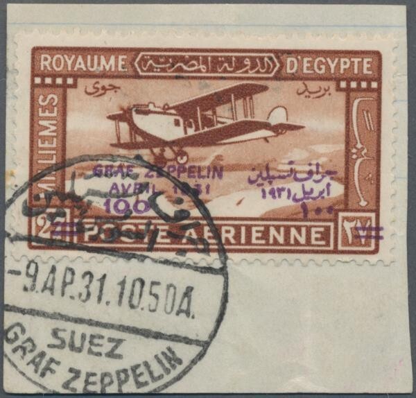 MOMEN: EGYPT SC #C4 SUEZ GRAF ZEPPELIN DATESTAMP USED RARE LOT #67309-1 ...