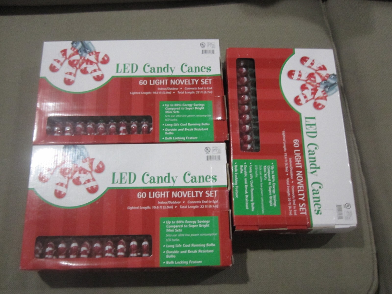 3 boxes LED Candy Cane String Lights Indoor/Outdoor 20' 60 Lights each ...