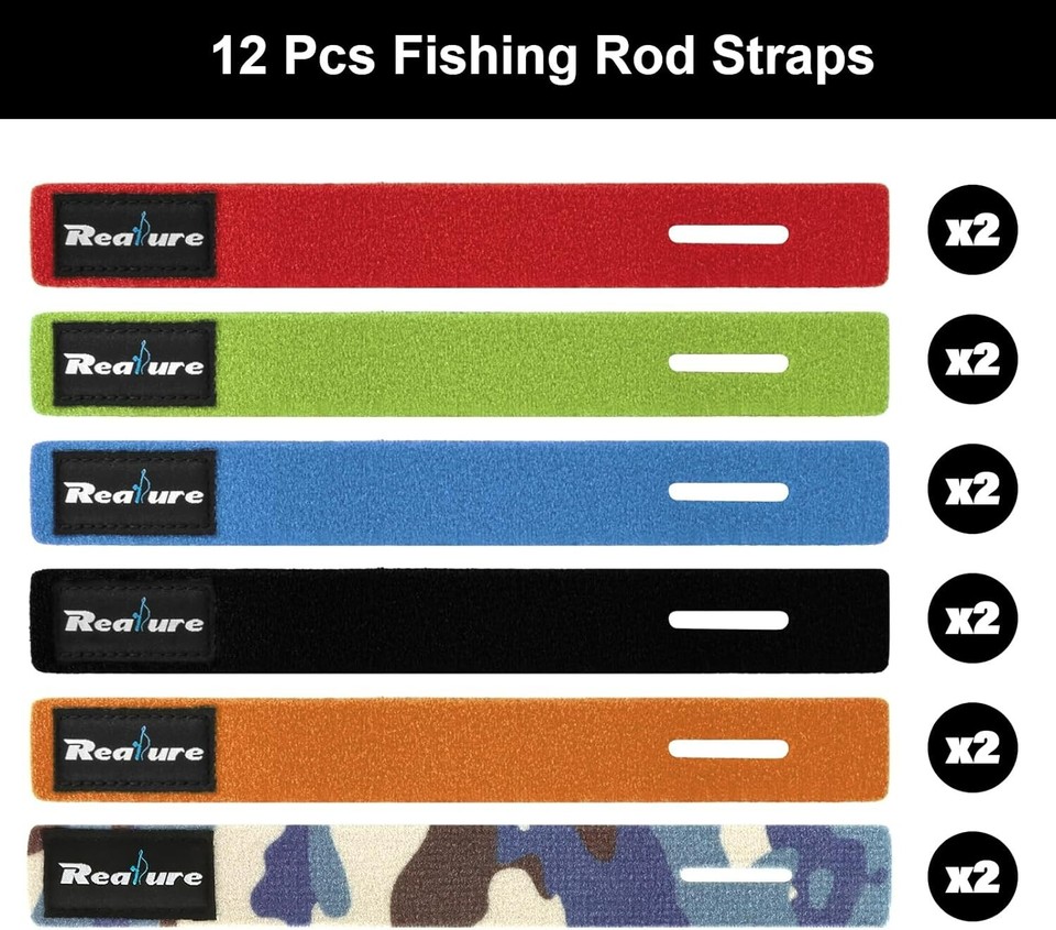 12x Fishing Rod Wrap Tie Holder Strap Bands Fastener Ties Fishing Kit ...