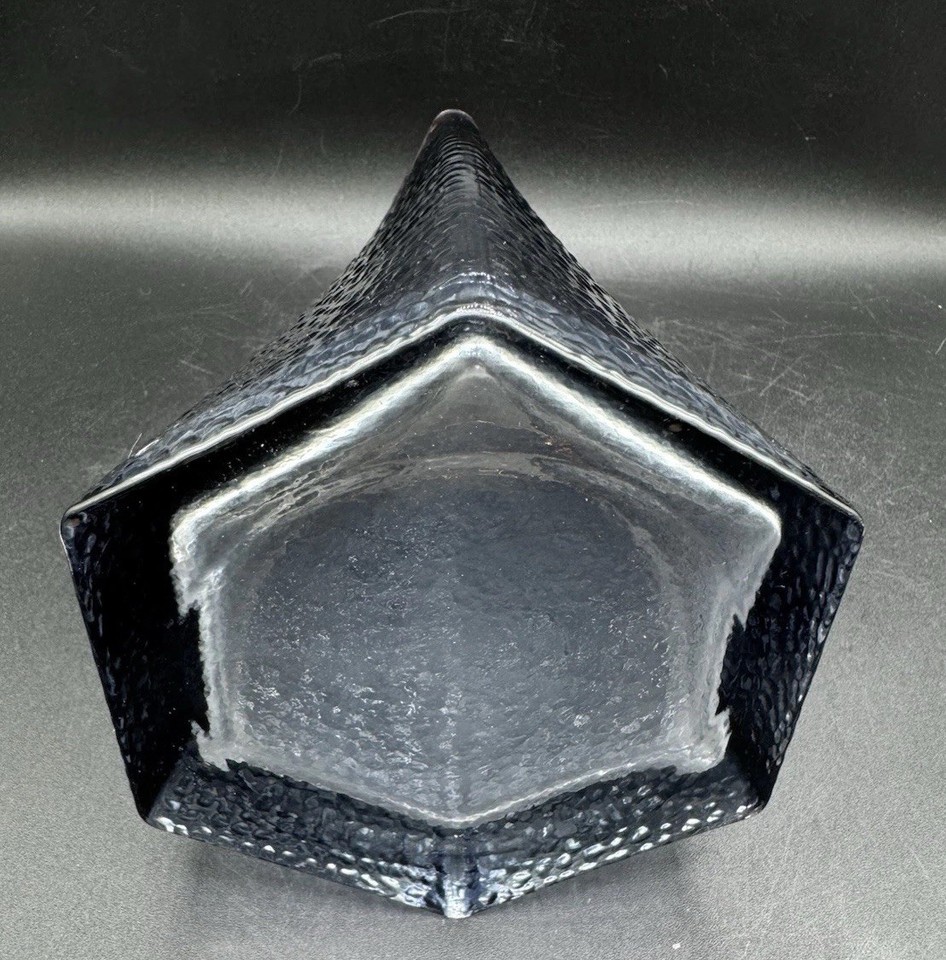 Blue Glass Gold Rim Flower Vase Hexagonal Base Triangular Opening ...