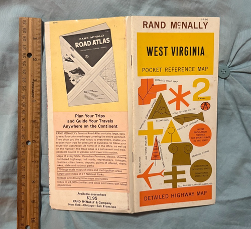 Q RARE 1962 WEST VIRGINIA Rand McNally Pocket Reference Highway Map ...