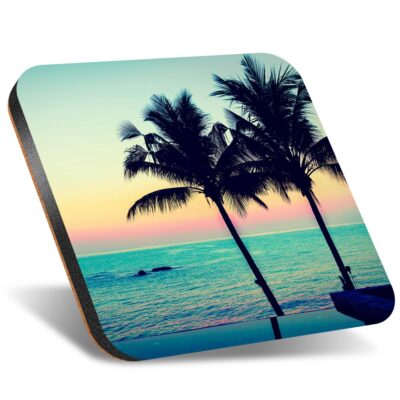 1x Square Coaster 12cm Tropical Palm Tree Beach Sunset #52312 | eBay